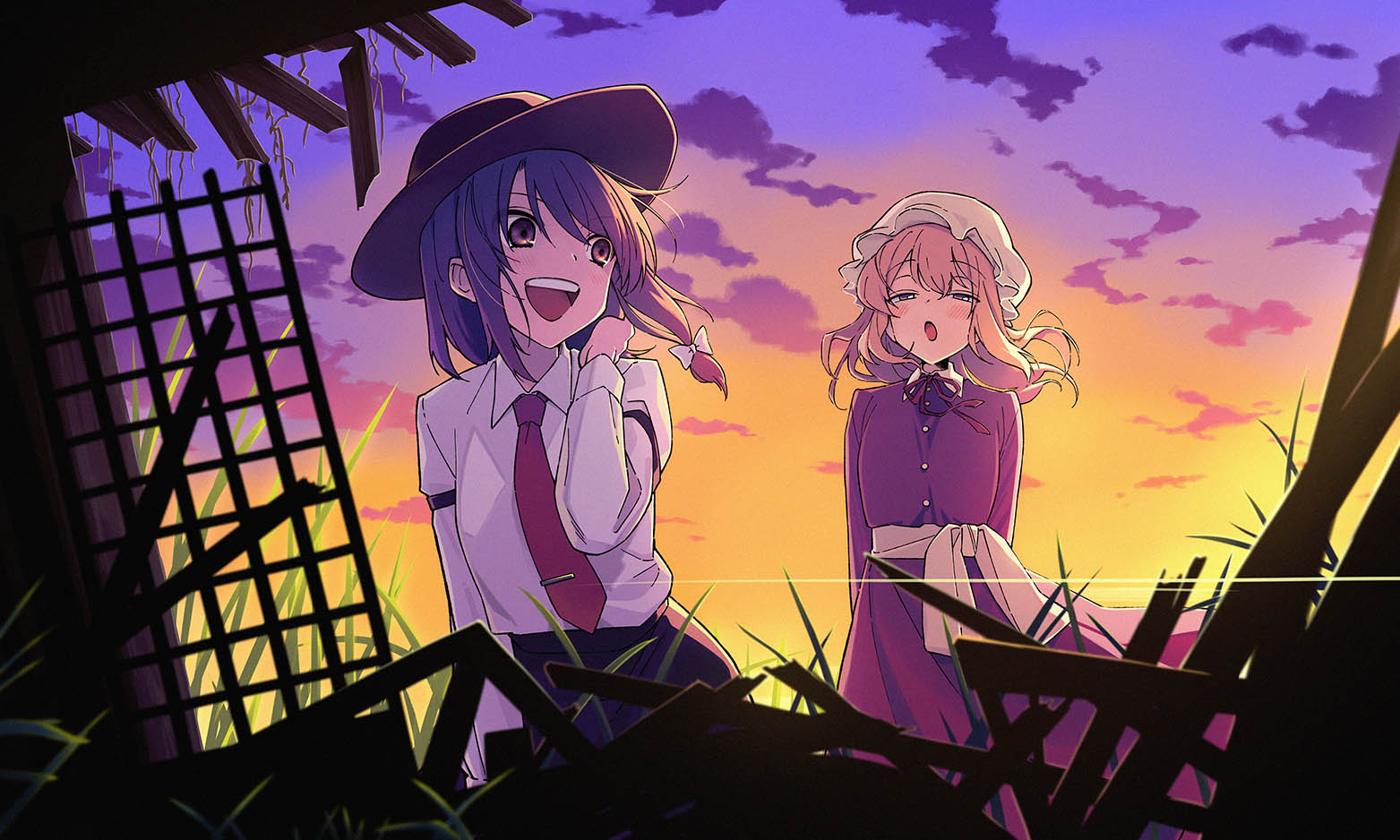 futoumeido, maribel hearn, usami renko, touhou, commission, skeb commission, 2girls, black skirt ...