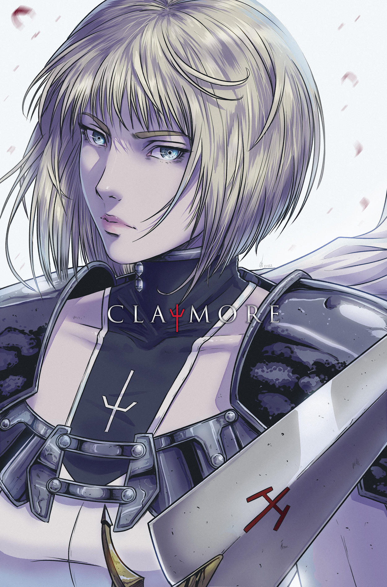 jhony caballero, clare (claymore), claymore (series), highres, 1girl, armor, blonde hair, blue ...