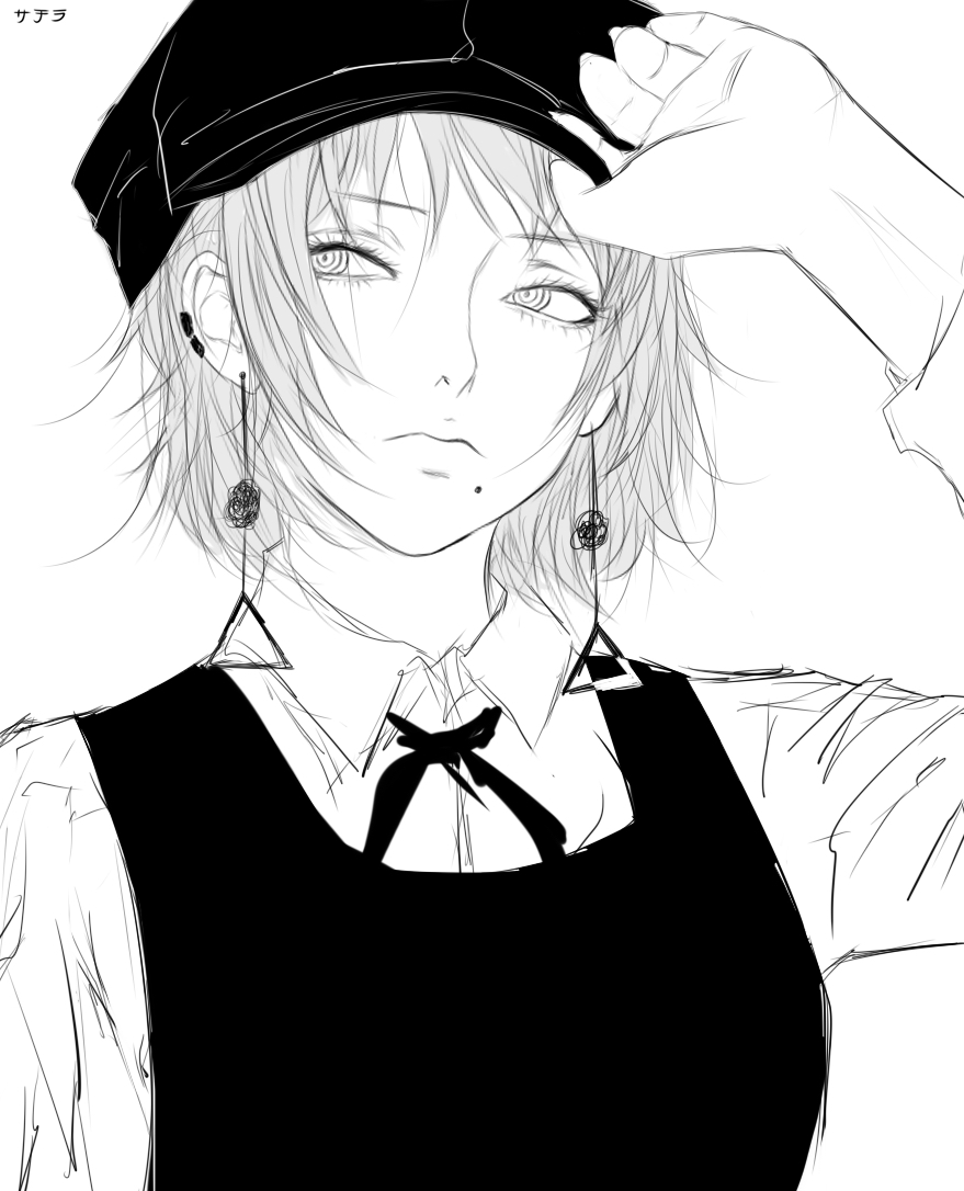 sachiratsu, fami (chainsaw man), chainsaw man, 1girl, closed mouth, dress, earrings, fourth east ...