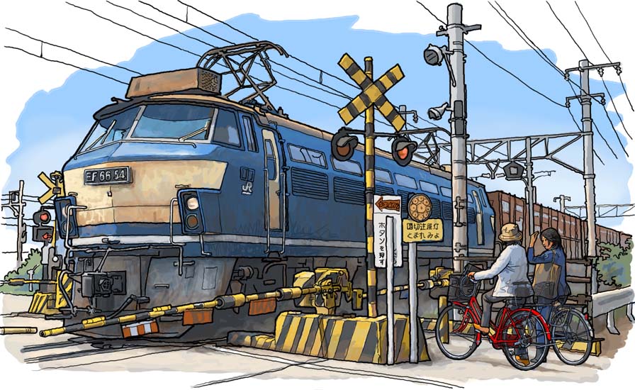 yaruz, original, commentary request, translation request, 2girls, bag, bicycle, black hair, blue ...