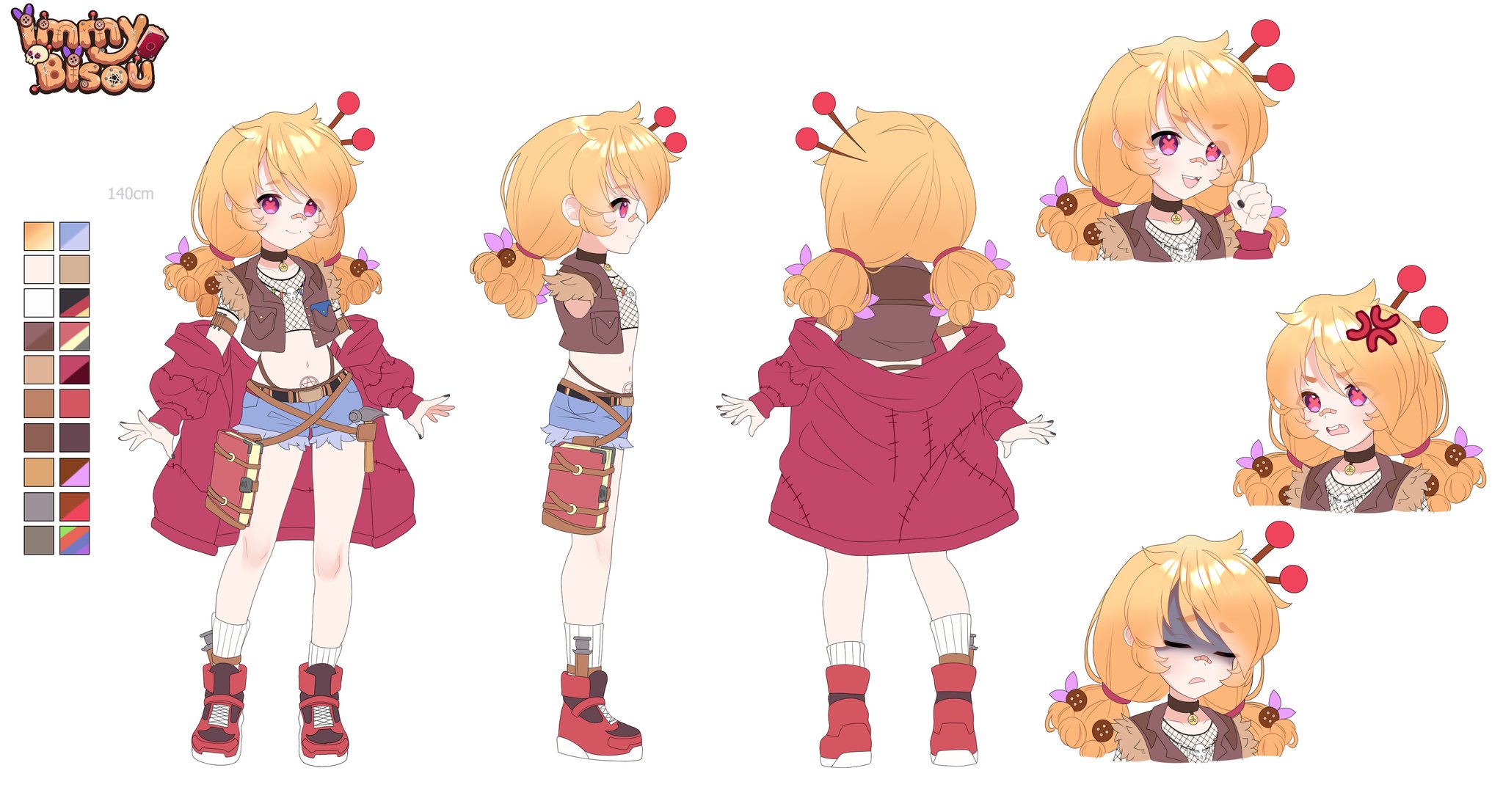 skyvee (artist), immy bisou, vallure, red footwear, highres, second-party source, 1girl, anger ...