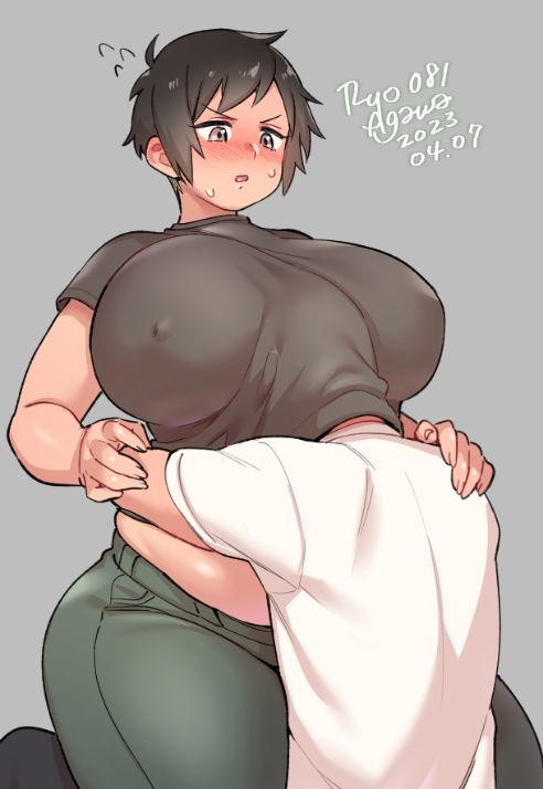 agawa ryou, under shirt, character request, 1boy, 1girl, 2023, between breasts, black hair ...