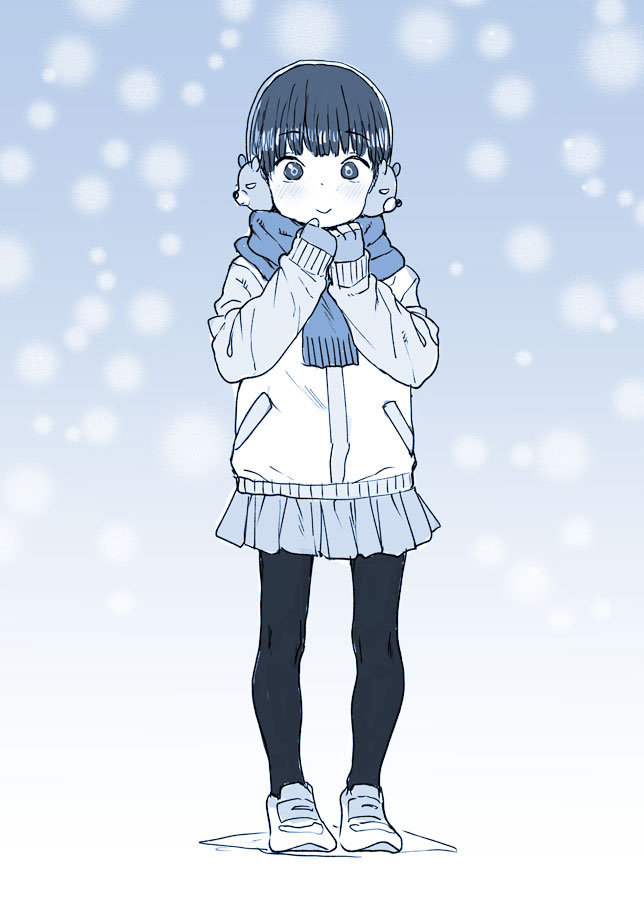 ponsuke (pon00000), original, 1girl, animal earmuffs, blue theme, blush, closed mouth, earmuffs ...