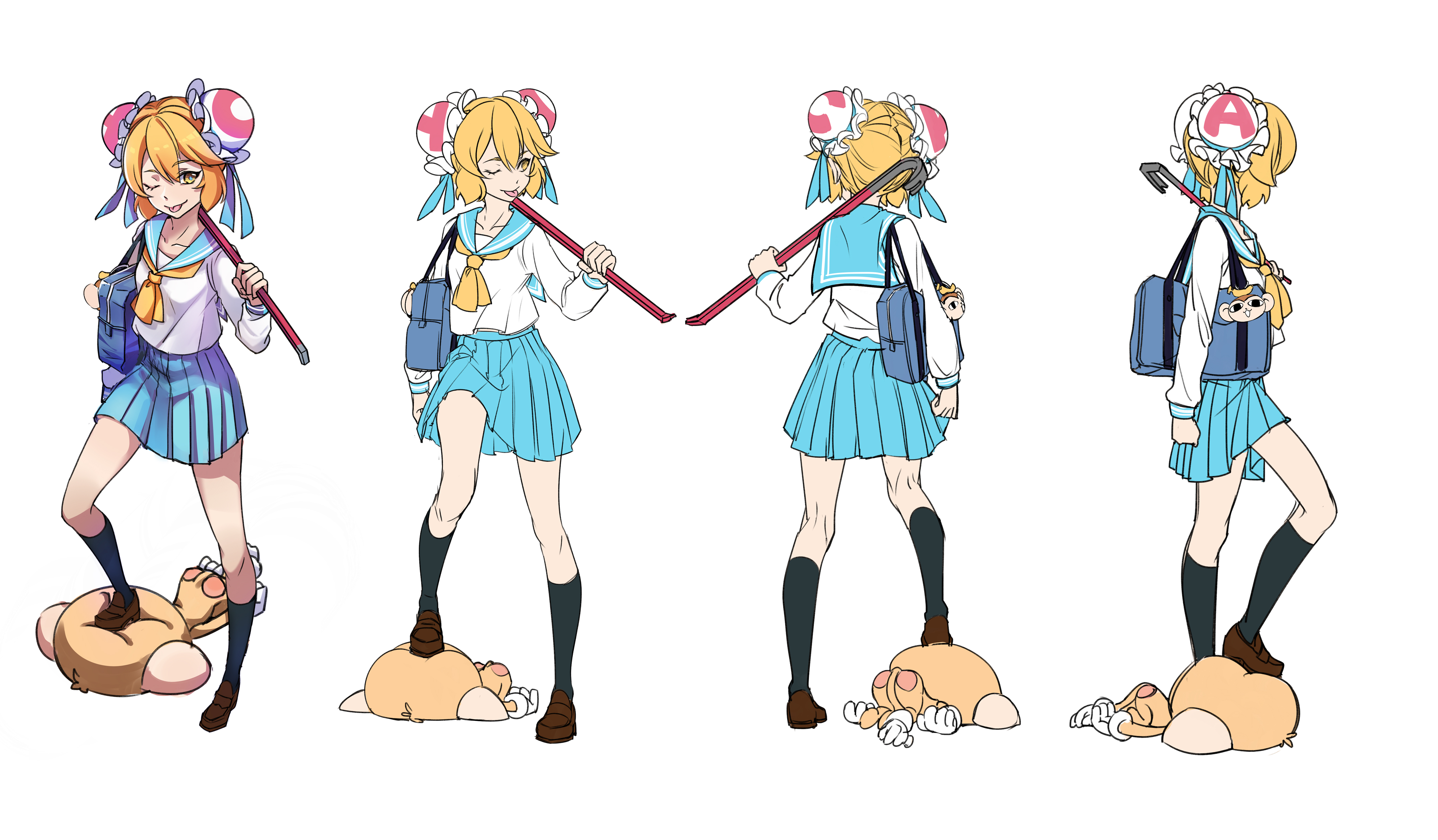 acfun girl, acfun, brown footwear, absurdres, highres, official art, 1girl, ;p, bag, bag charm ...