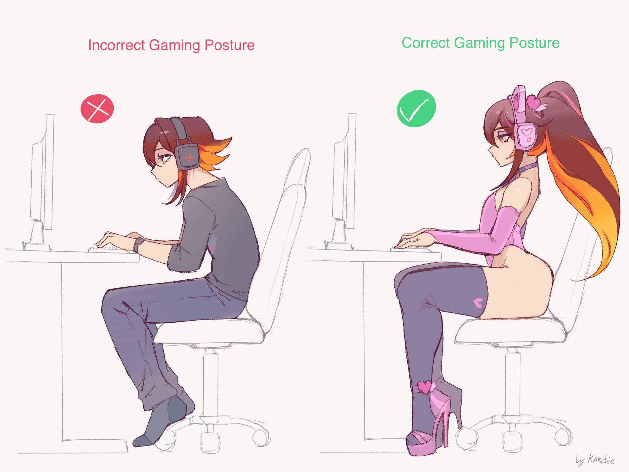 Kardie Original Highres 1girl Black Thighhighs Brown Hair Chair