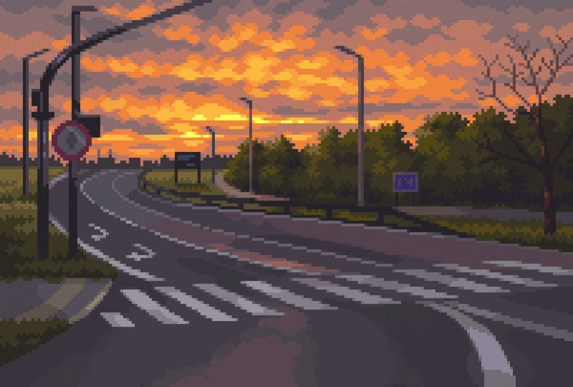 scilex, original, commentary, english commentary, highres, cloud, crosswalk, grass, lamppost, no ...