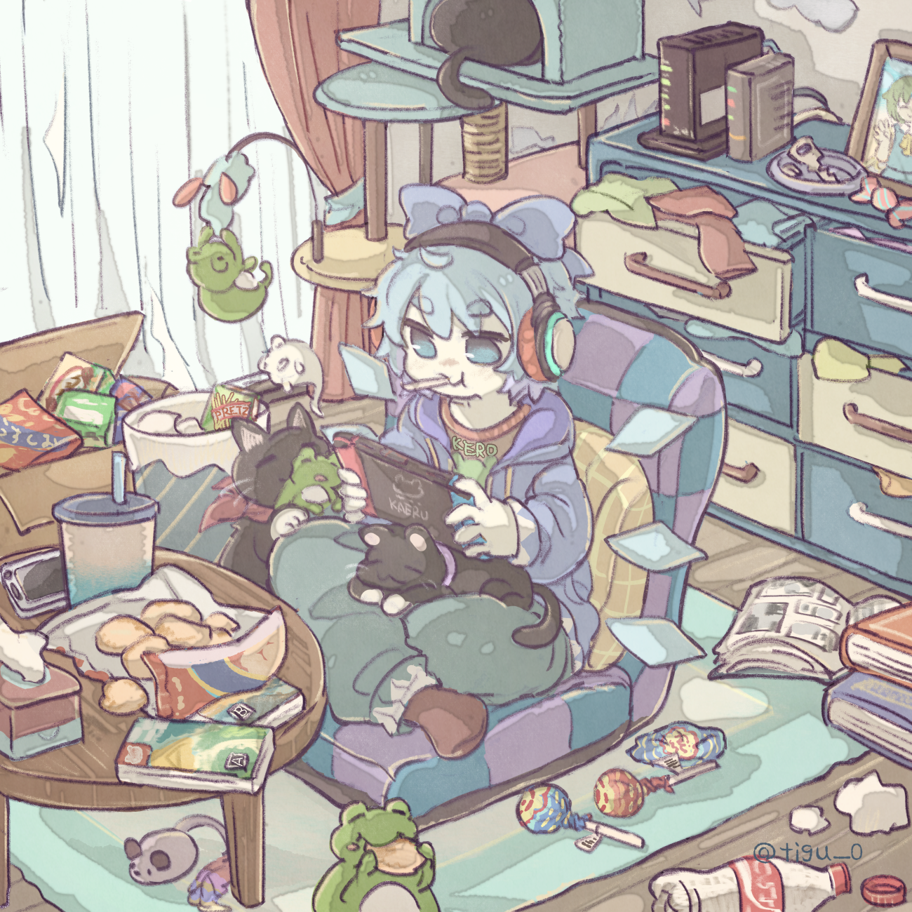 chigu, cirno, daiyousei, touhou, commentary request, highres, 1girl, alternate costume, animal ...