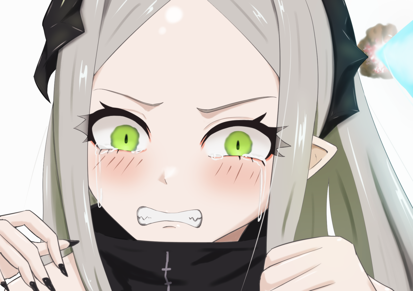 smbozz, leviathan (nikke), goddess of victory: nikke, highres, 1girl, black horns, black liquid ...