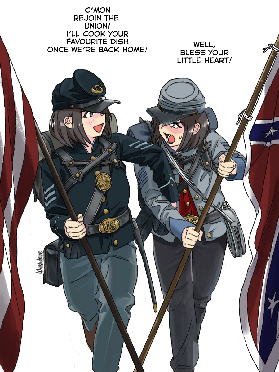 weebsteve, original, highres, 2girls, american civil war, american flag ...