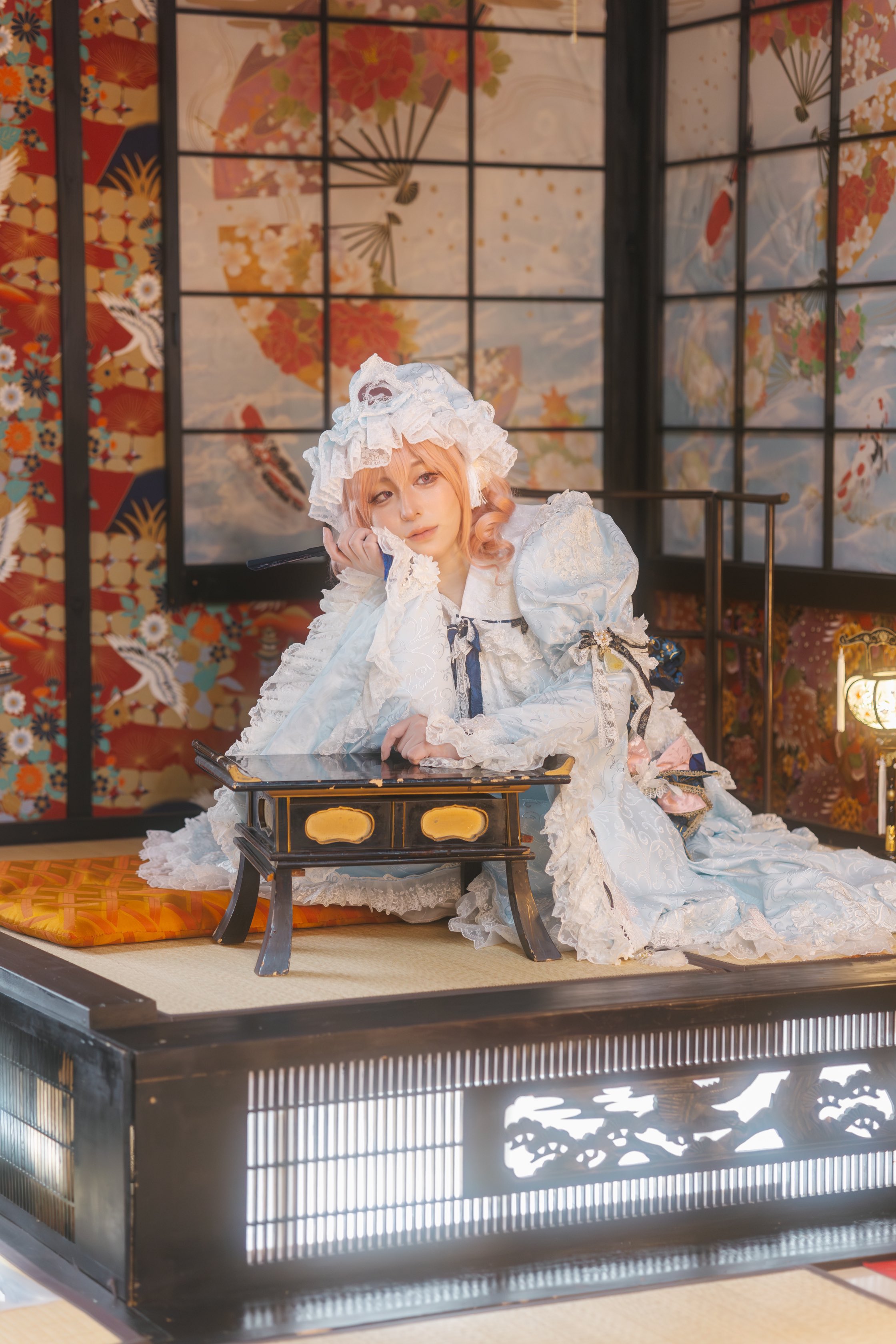 gohan daaa, saigyouji yuyuko, touhou, absurdres, cosplay photo, highres ...