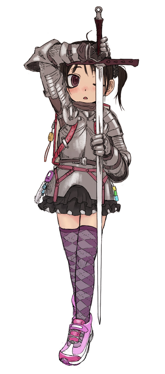 kikai (akita morgue), original, commentary, highres, 1girl, ahoge, argyle clothes, argyle ...