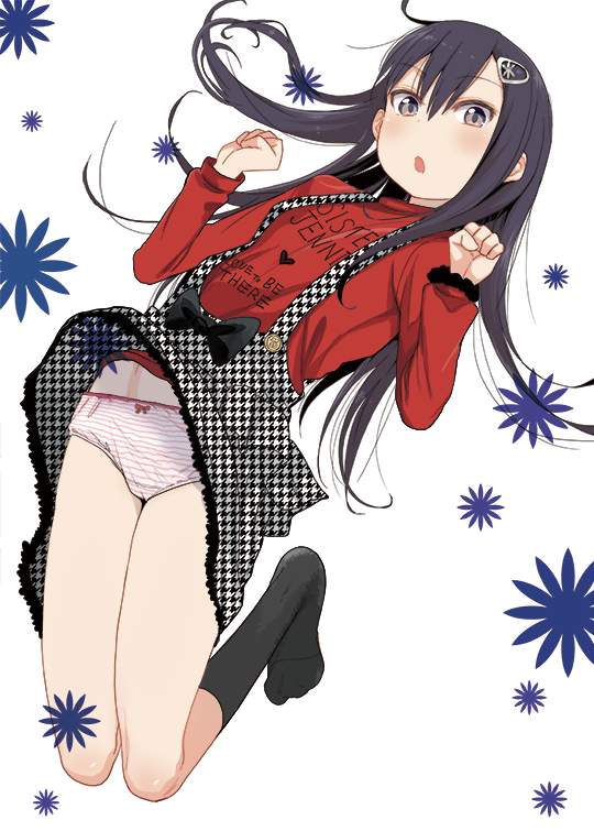 Alexa Mahone Yamamoto Aoi Original 1girl Black Hair Black Socks Blush Bow Bow Panties