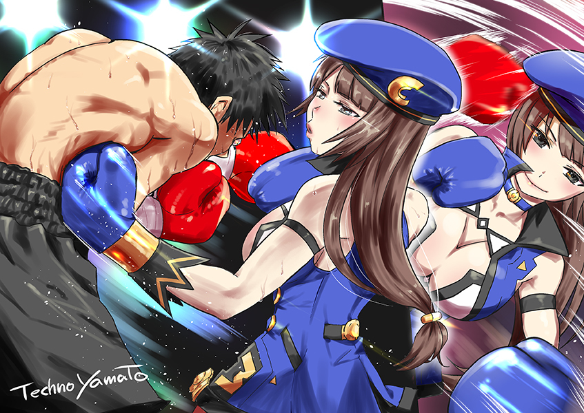 yasuda makoto, c-sha, choujigen game neptune, neptune (series), tagme, 1boy, 1girl, boxing ...