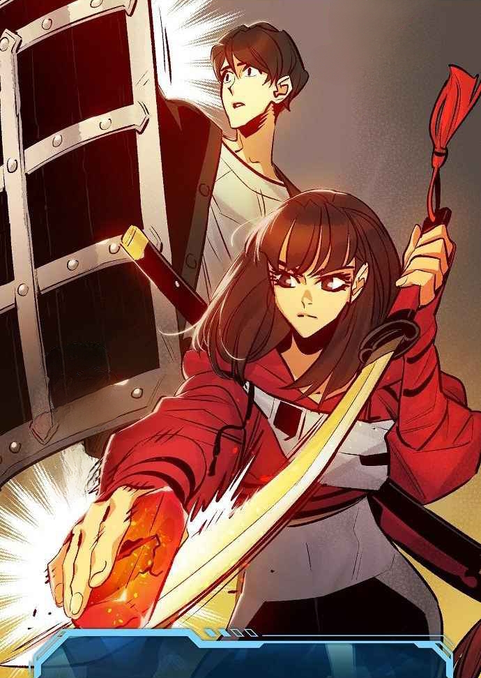 yoon jisu, yu seongwu, the lone necromancer, 1boy, 1girl, black shirt, brown hair, closed mouth ...