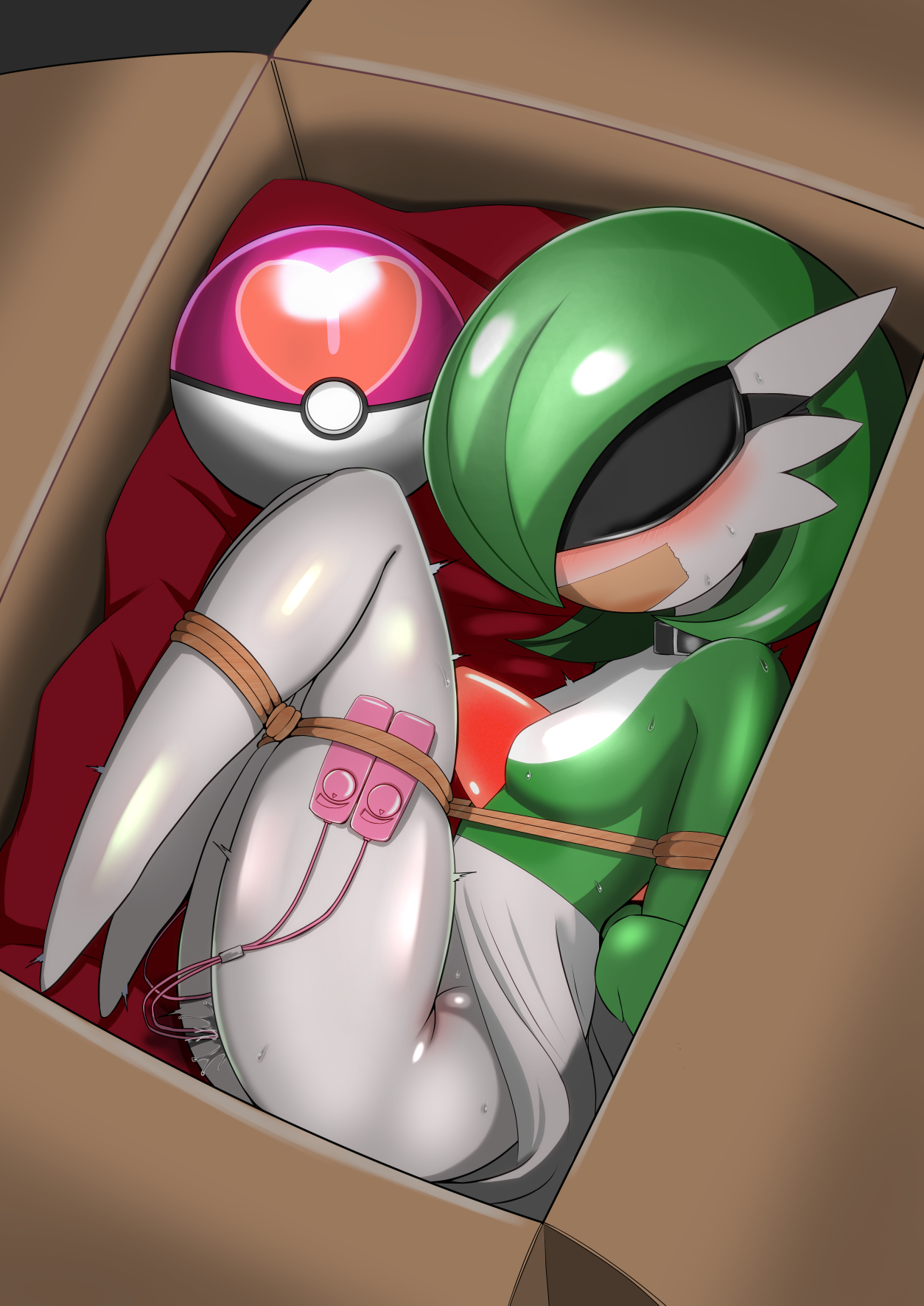 saijo toichi, gardevoir, nintendo, pokemon, highres, 1girl, arms behind back, bdsm, blindfold ...