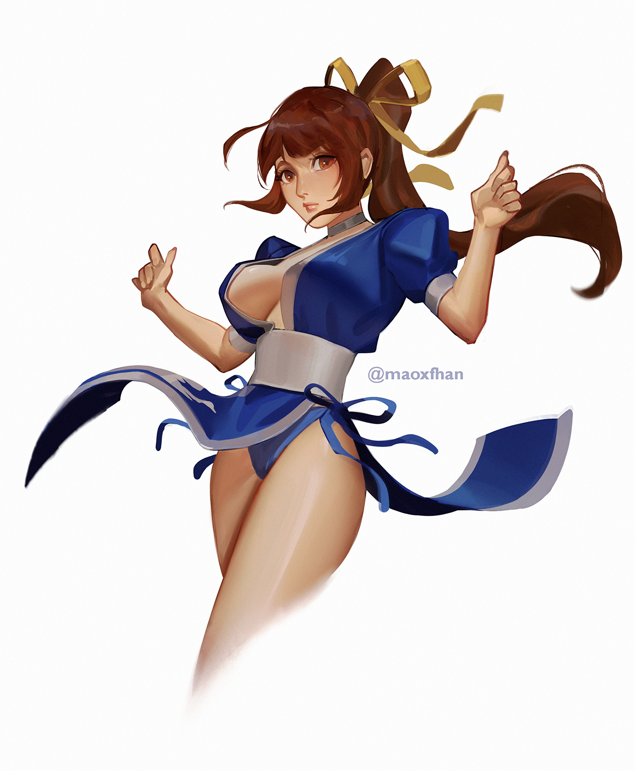 Maoxfhan Kasumi Doa Dead Or Alive Highres 1girl Breasts Brown Eyes Brown Hair Cleavage