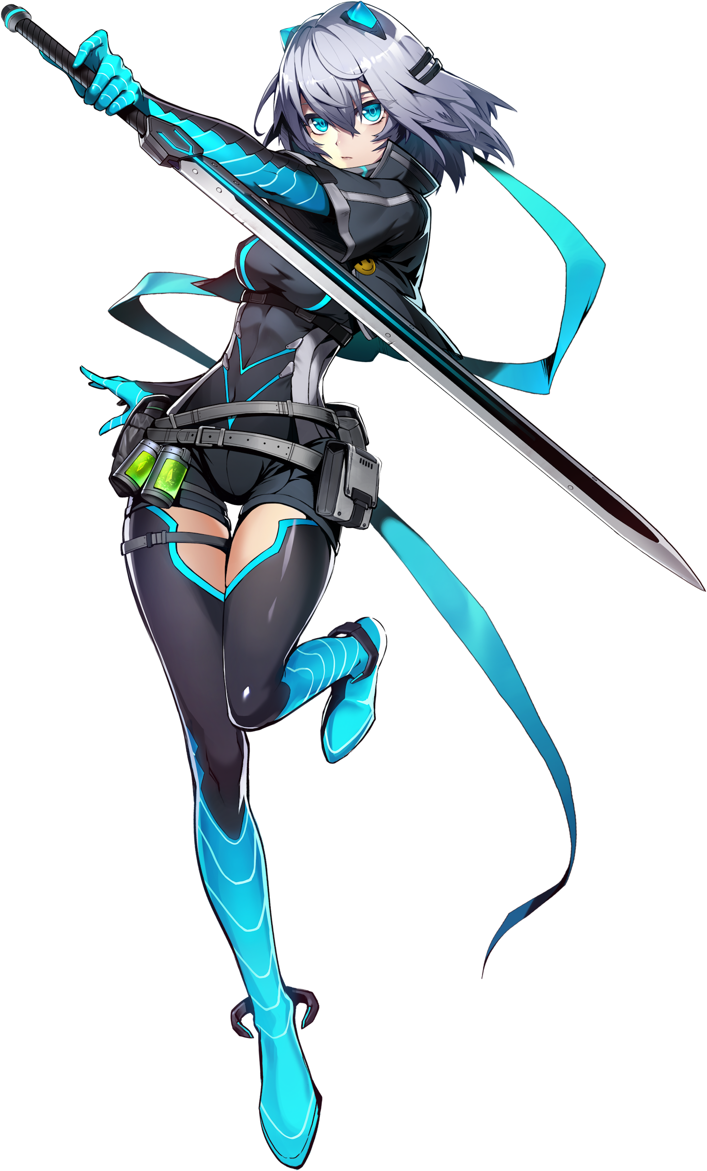 icey, blazblue, icey (game), highres, official art, 1girl, badge, belt, black jacket, blue boots ...