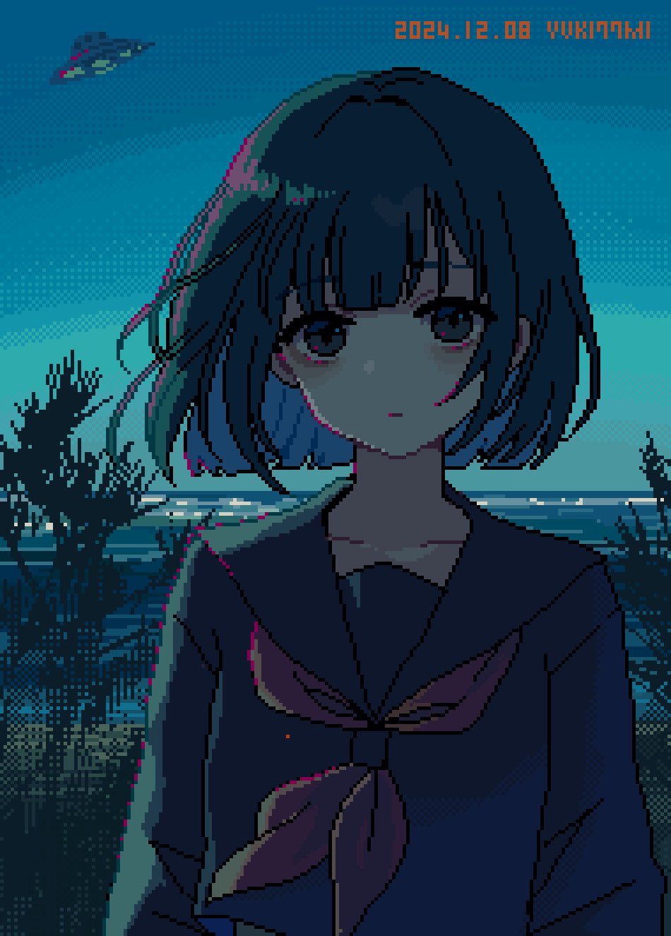 nanami yuki (yuki77mi), original, highres, 1girl, artist name, bags under eyes, black hair ...