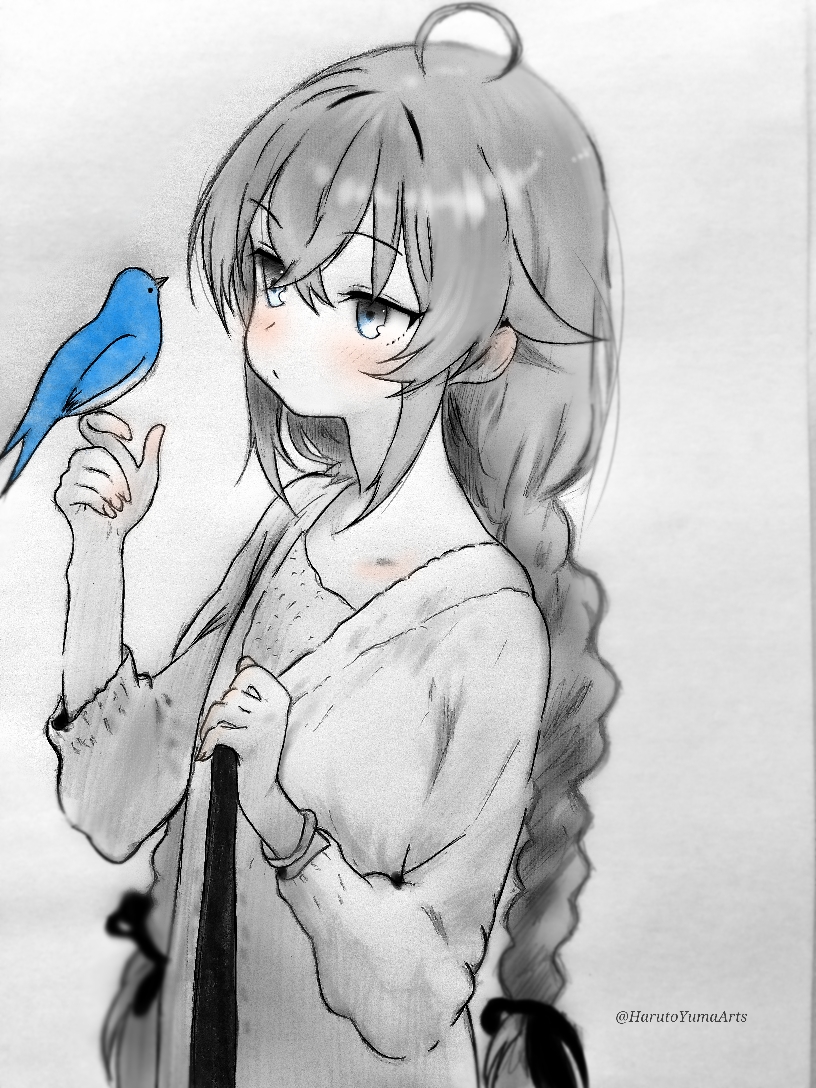 Harutoyumaarts Roxy Migurdia Mushoku Tensei Braided Twintails 1girl Ahoge Bird Bird On