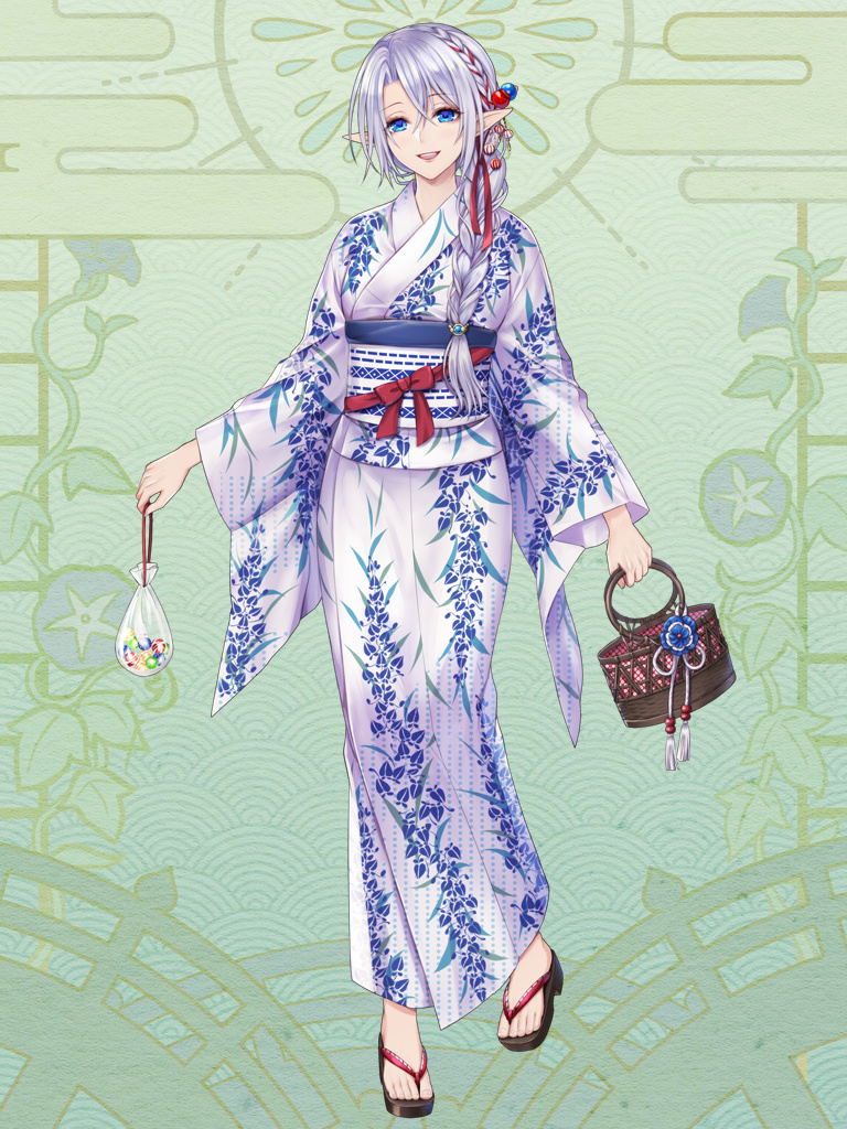 yamaneko514, dairoku ryouhei, 1girl, :d, bag, blue eyes, braid, full body, green background ...