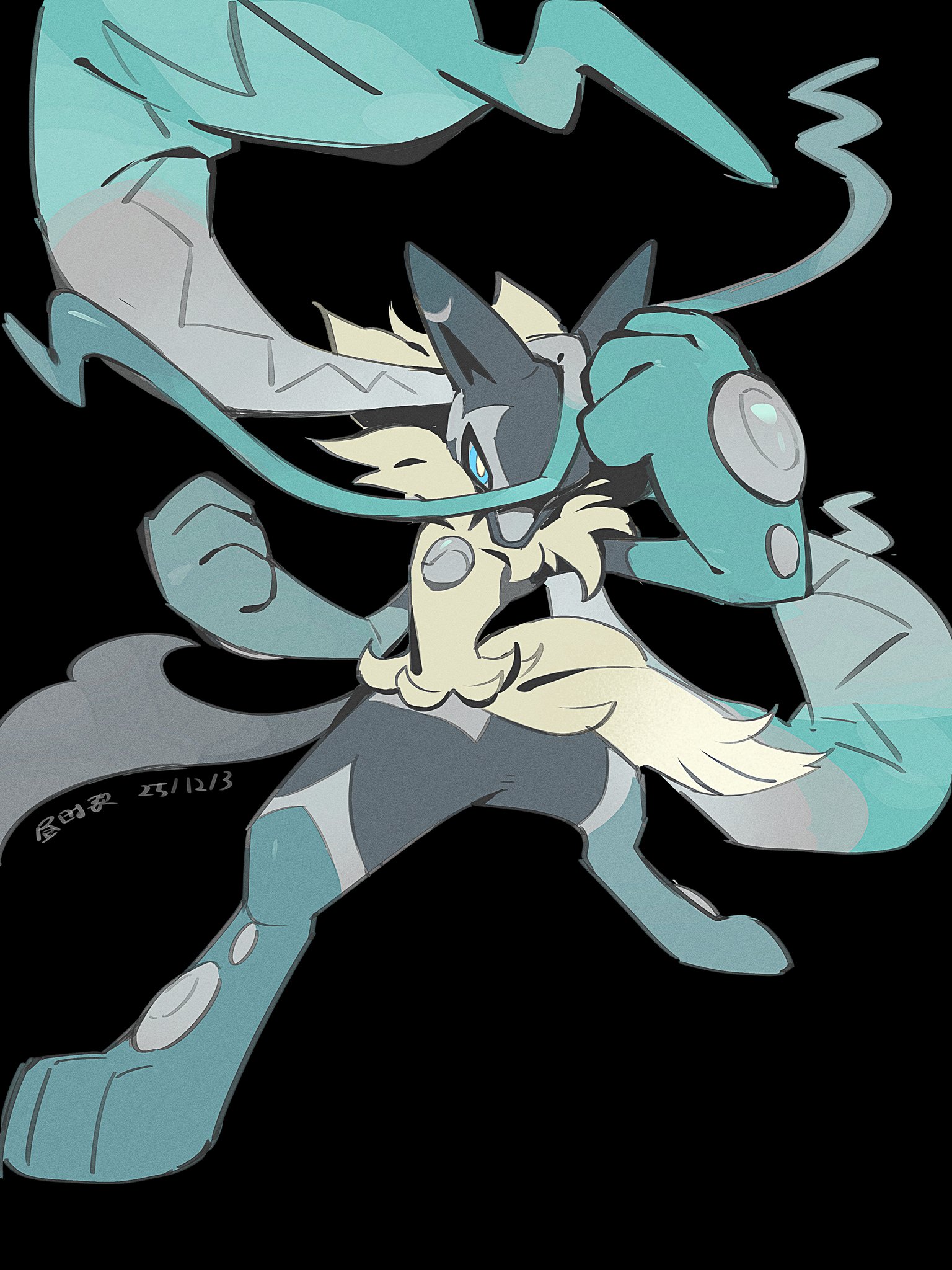 lanjiujiu, lucario, mega lucario z, nintendo, pokemon, commentary, highres, aqua eyes, black ...