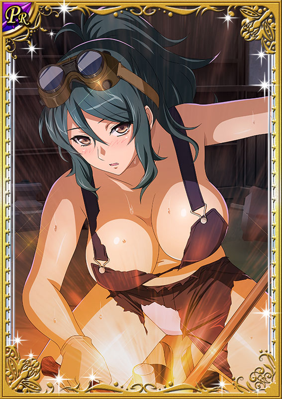 Koutetsu Ikkitousen Ikkitousen 1girl Bare Shoulders Blacksmith Breasts Brown Eyes Card