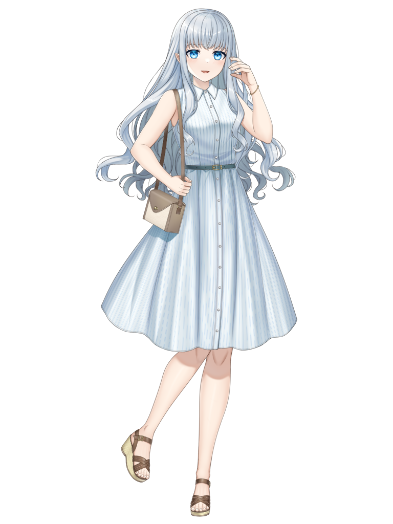 dairoku ryouhei, 1girl, bag, belt, blue eyes, bracelet, breasts, dress, esther lintinen, full ...