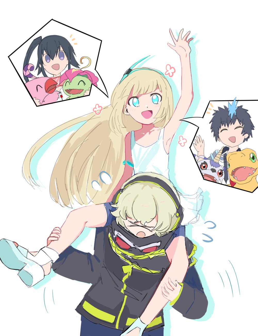 agumon, gabumon, luche, palmon, piyomon, shiki (digimon world -next 0rder-), takuto (digimon ...