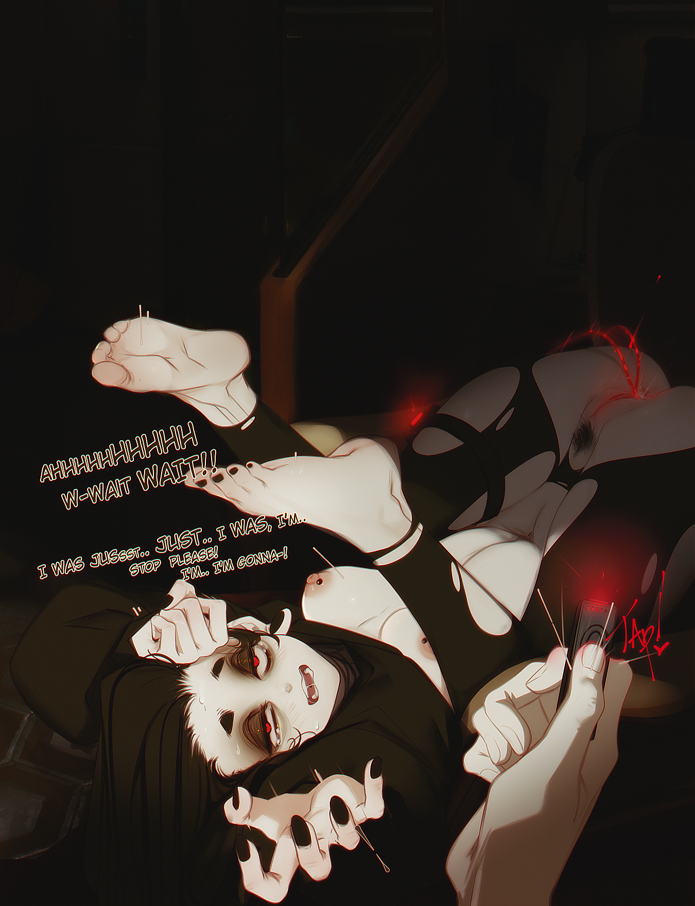 Obj Shep Original Highres Non Web Source 1girl Aroused Barefoot Black Nails Black Pubic