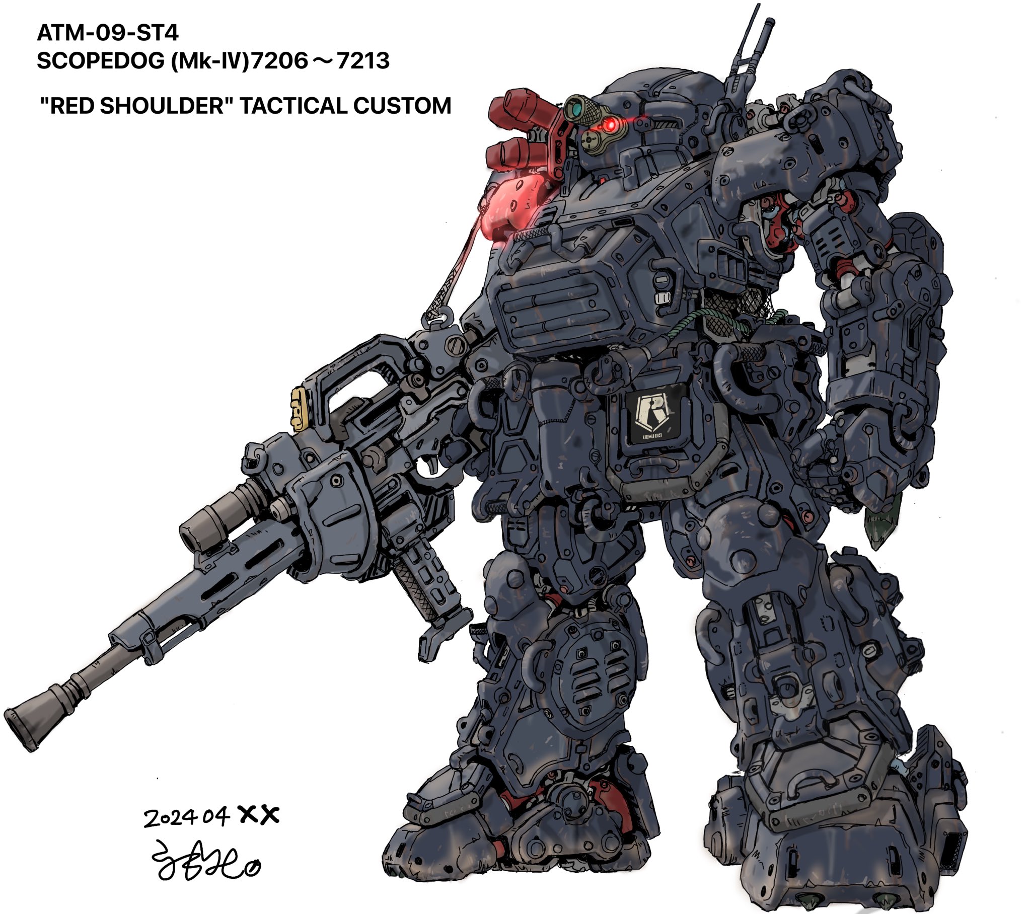 shisaton., scopedog, soukou kihei votoms, highres, assault rifle, dated ...