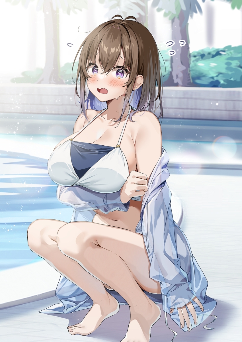 sirokuma shake, hawawa-chan (shiro kuma shake), original, highres, 1girl, barefoot, bikini, blue ...