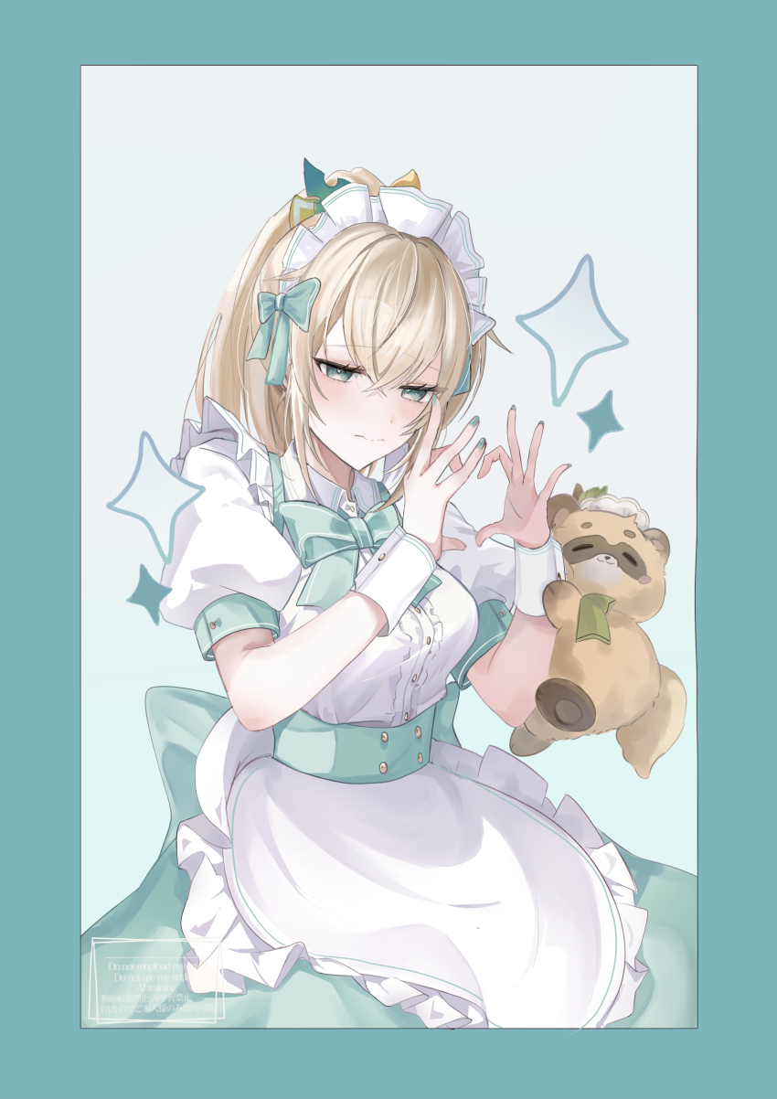 pikurusuda, kazama iroha, pokobee, hololive, absurdres, highres, 1girl, alternate costume, apron ...