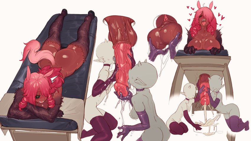 greasymeta, original, absurdres, commission, highres, 1futa, 2girls, ahegao, animal ears, animal ...