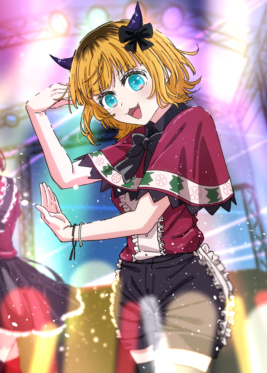 anju (artist), arima kana, mem-cho, oshi no ko, absurdres, highres, 2girls, :3, black bow, black ...